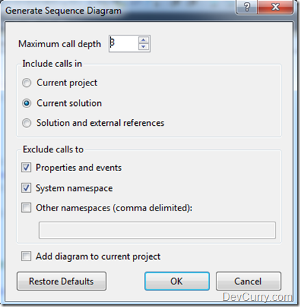 Generate Sequence Diagrams in Visual Studio 2010 Ultimate